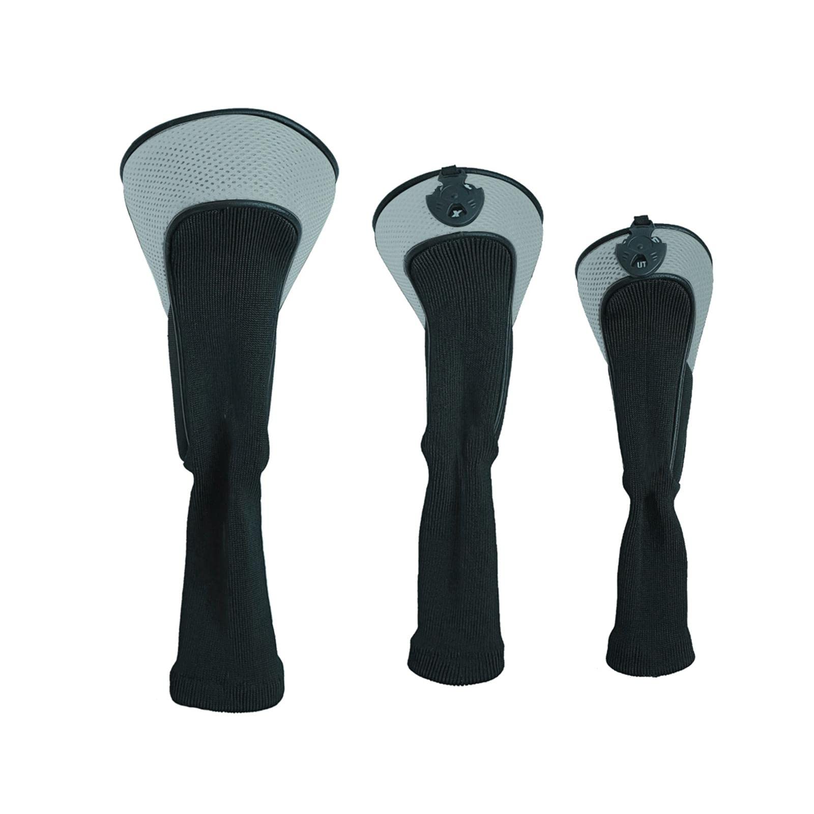 Yiju 3Pcs Durable Golf Wood Head Cover Driver Covers with Number Tag Long Neck Club Headcover Protector Guard Equipment Golfer Gift, Gray