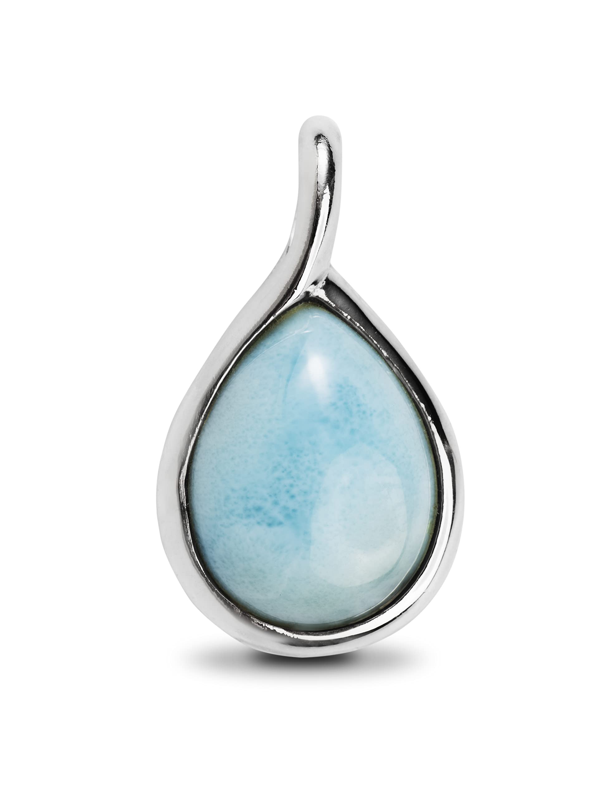 Rock's Rocks Sterling Silver Natural Larimar Teardrop Pendant with 20x15mm Cabochon, 1 3/8" Long