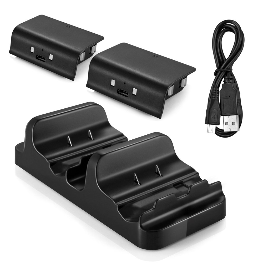 OBVIS for Xbox One (Not for Xbox Series X) Dual Charging Dock Charger Station with 2 Rechargeable Batteries and USB Cable Wireless Controller