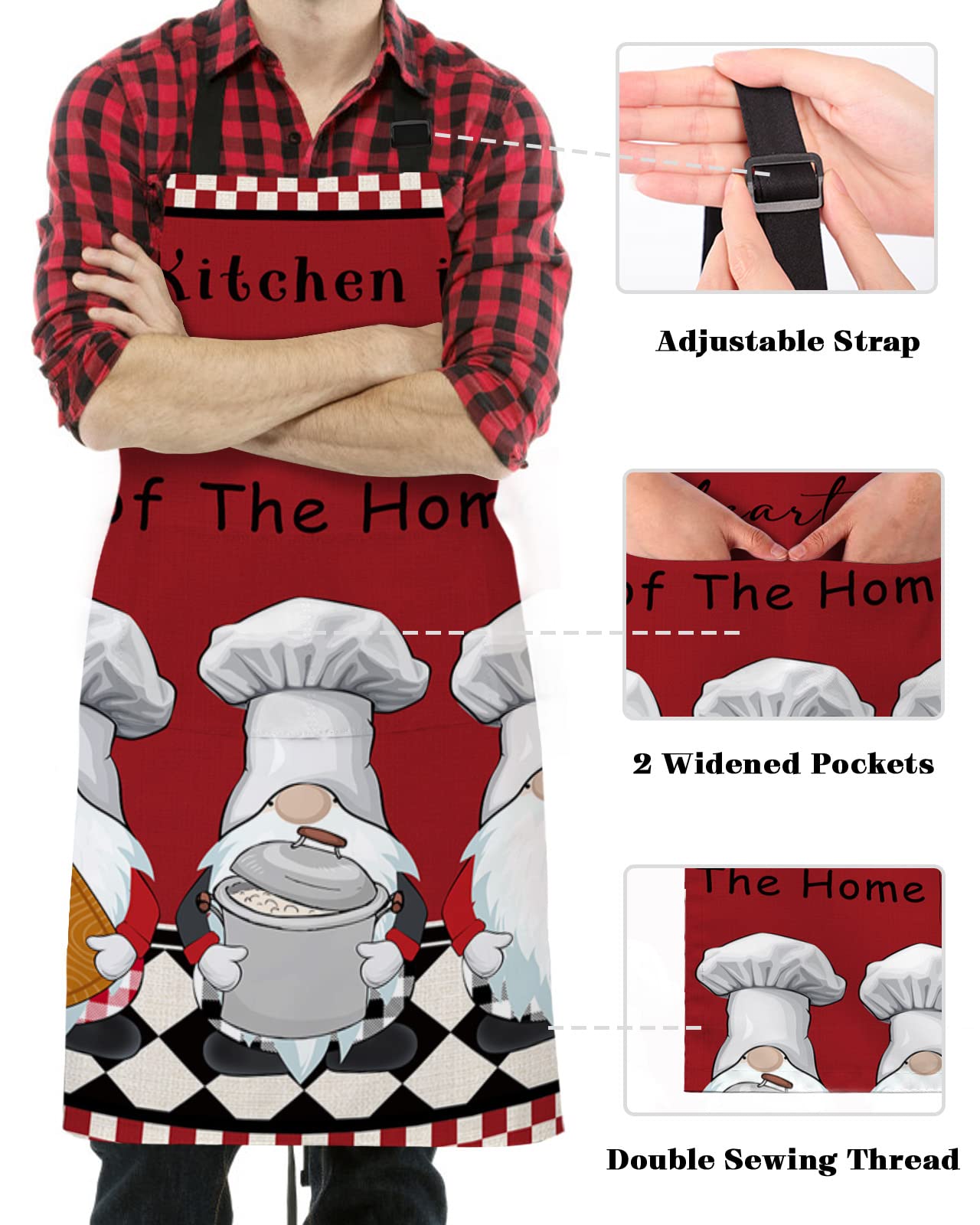 Yomandocix Chef Apron Adjustable Bib Aprons, Fat Chef Kitchen Cooking Apron with Pockets for Men Women Cook Gnomes