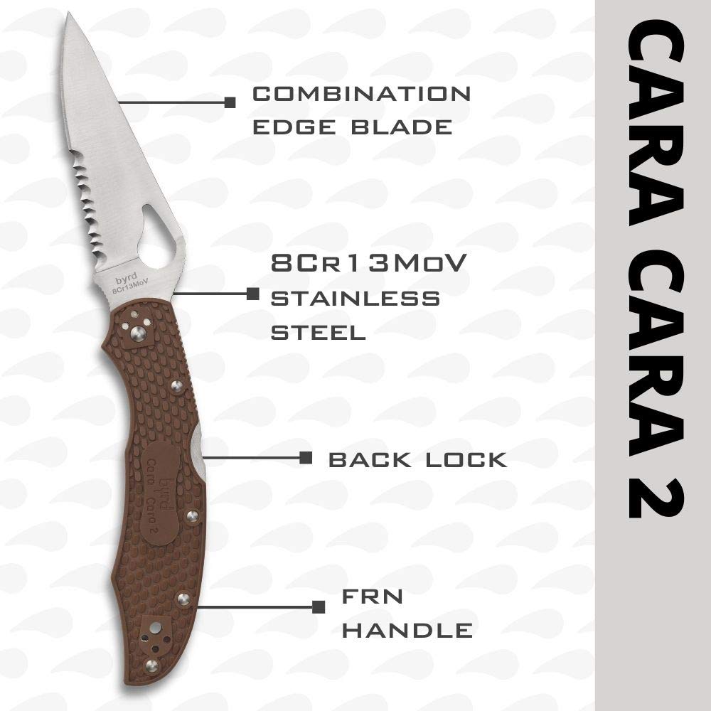Spyderco Byrd Cara Cara 2 Lightweight Knife with 3.75" Stainless Steel Blade and Brown Non-Slip FRN Handle - CombinationEdge - BY03PSBN2
