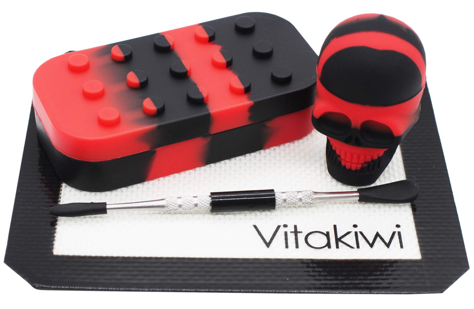 Vitakiwi Silicone Carving Kit with 34ml 6+1 Silicone Concentrate Container 15ML Skull Jar, Carving Tool and Mat (D)