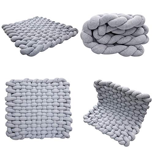 Triclicks Knotted Braided Plush Mat, Play Braided Plush Mat, Knotted Floor Mat, Handmade Pure Soft, Knot Braided Plush Mat for Children's Room Decoration&Kindergarten(Gray)