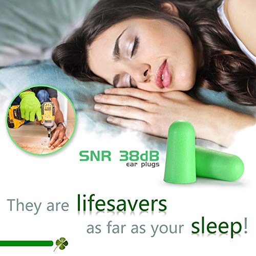 PROHEAR Foam Earplugs 80 Pairs, Ultra Soft Sleeping Ear Plugs Upgraded SNR 38dB Noise Reduction Hearing Protection, Easy Usuable Ear Plugs for Sound Blocking Sleeping, Snoring, School Library (Green)