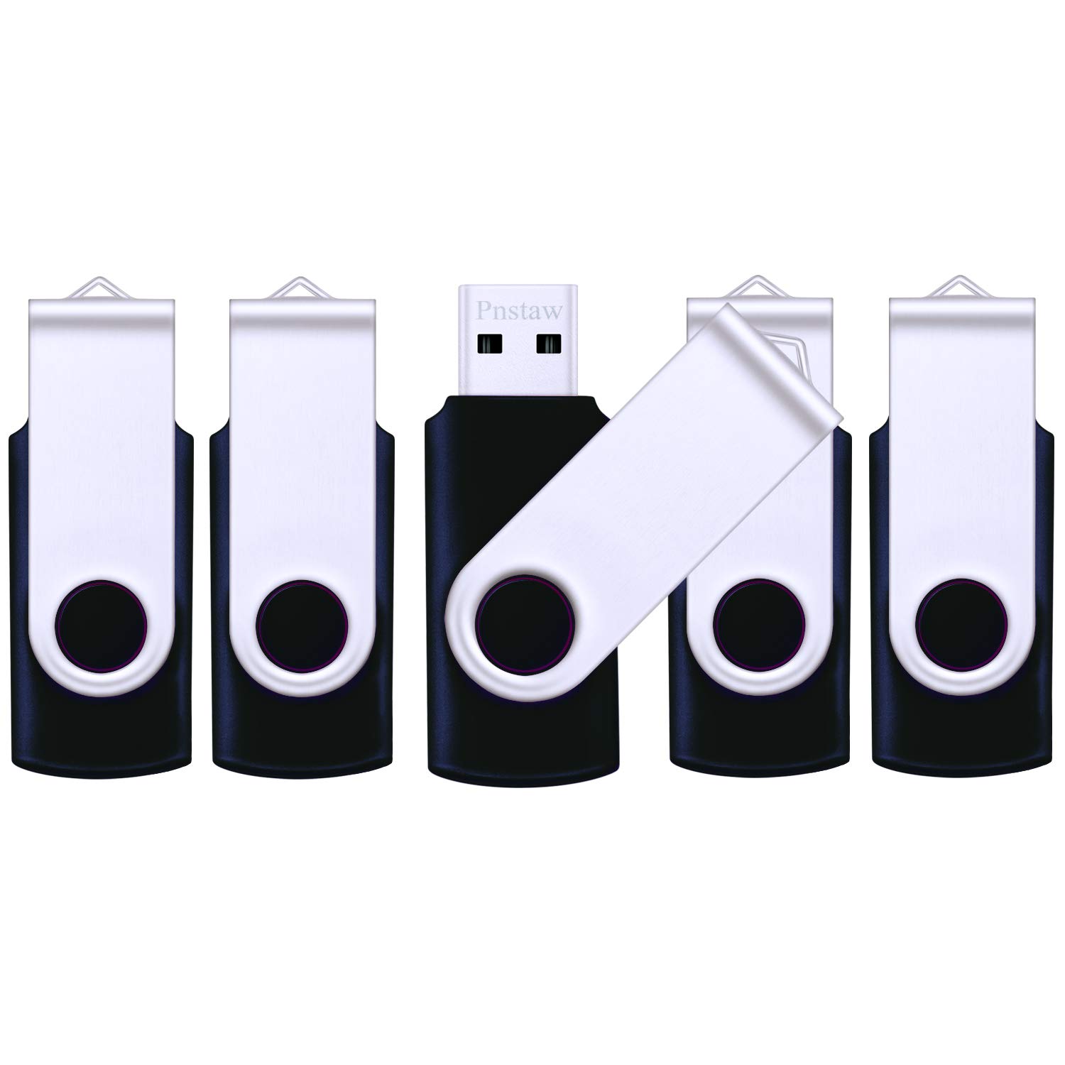 USB Flash Drive 32gb 5 Pack, Pnstaw USB 2.0 Memory Sticks Thumb Drives Pen Drives Jump Drive with 5 Lanyards for Data Storage, File Sharing, Black (32GB, Black)