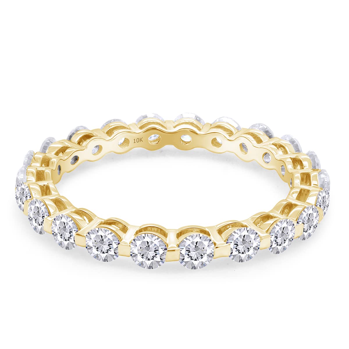 SAVEARTH DIAMONDS 1 1/5 cttw 2.5MM Round Cut Lab Created Moissanite Diamond Eternity Engagement Wedding Band Ring In 10k Solid Yellow Gold Jewelry For Women (1.20 Cttw) Size-7