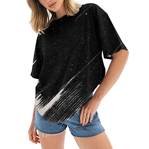 Womens Oversized T Shirts Loose Fit Cotton Crewneck Short Sleeve Tops Summer Casual Blouse Black
