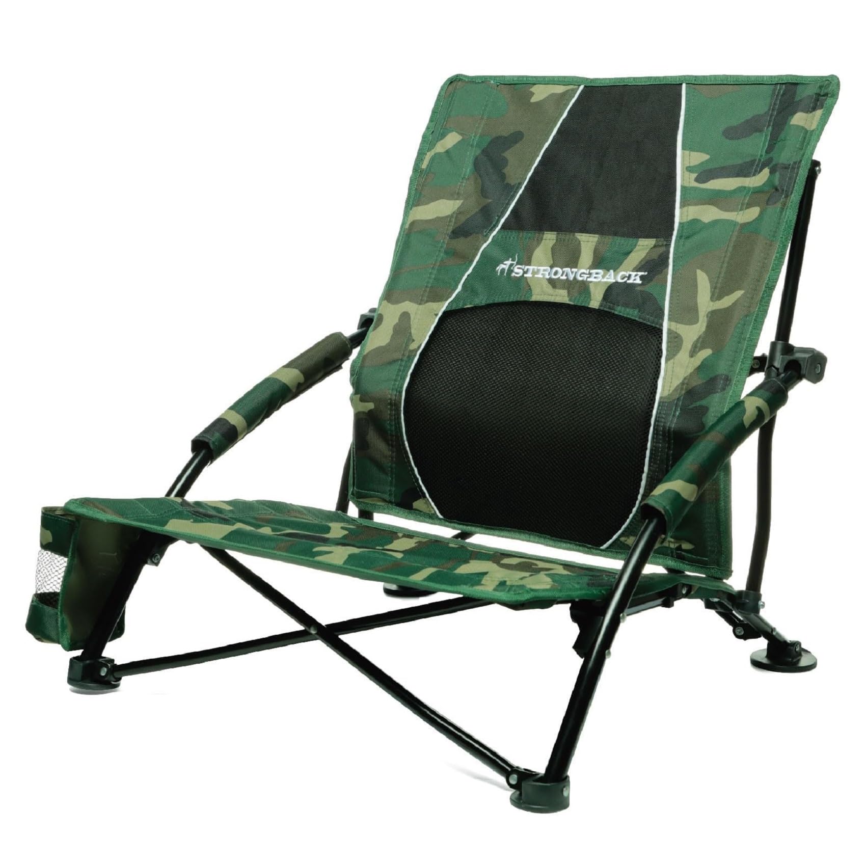 STRONGBACK Low Gravity Beach Chair with Built-in Lumbar Back Support, Heavy Duty Portable Folding Beach Chair for Adults, Camo
