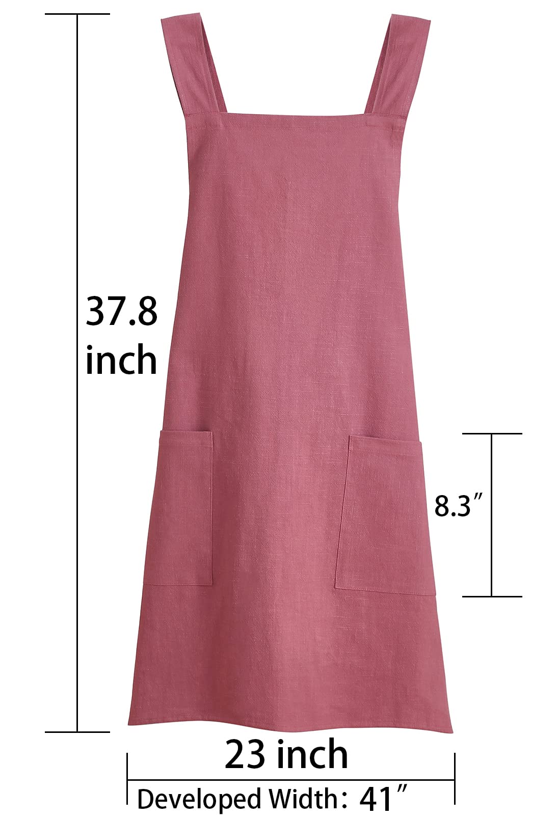Tobyan Soft Cotton Linen Apron for Women - Non-tie Cross Back Apron with Pockets, Great for Florist and Kitchen (Wine Red)
