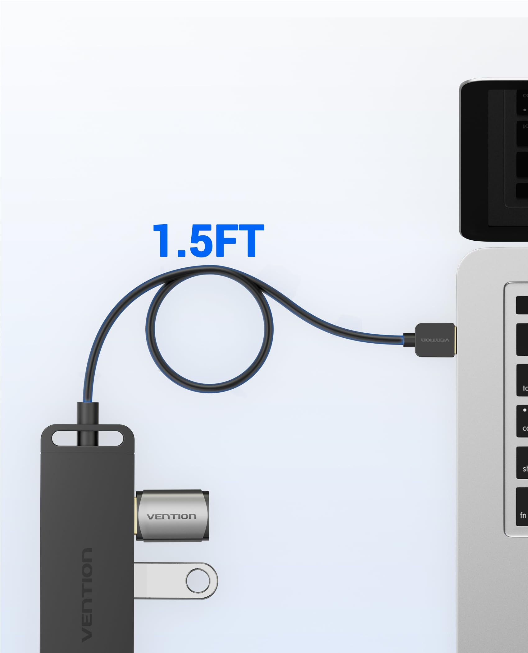 USB Hub VENTION 4-Port USB 3.0 Hub 1.5FT Ultra-Slim Data USB Splitter Charging Supported Compatible with MacBook, Laptop, Surface Pro, PS4, PC, Flash Drive, Mobile HDD