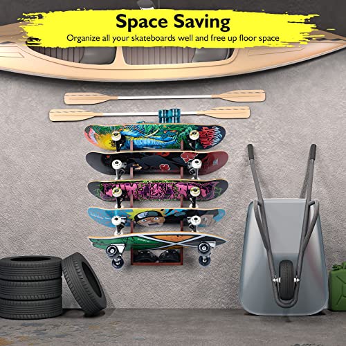 Sunix Skateboard Wall Mount Display Rack, Wooden Skateboard Wall Rack with Five-Layer for Deck, Longboard, Snowboard, Skateboard Accessories for Home or Garage | Space-Saving Storage