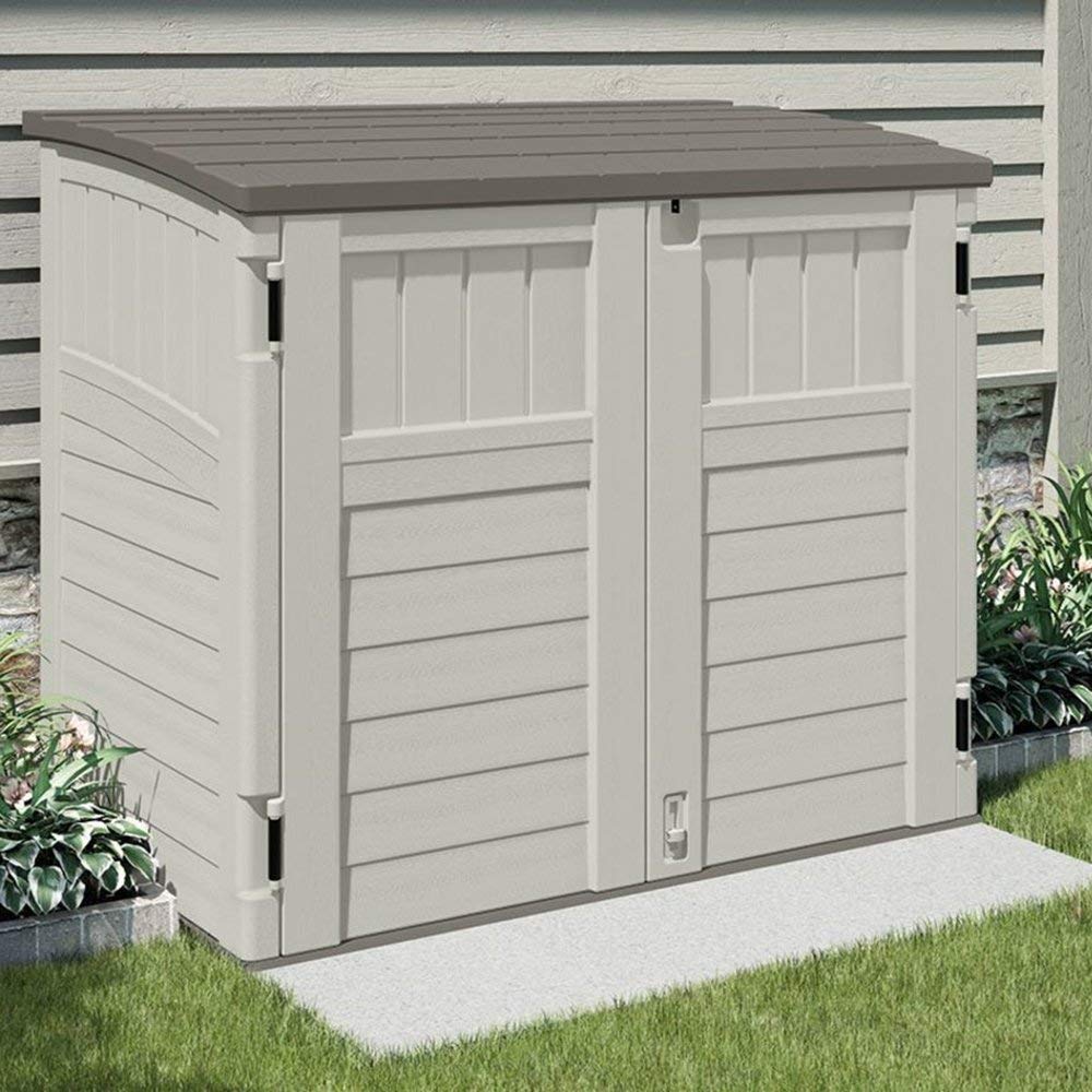 Suncast 3 Door Large Durable Locking System Horizontal Storage Shed Stow Away for Garden, Lawn, Poolside and Backyard, Ivory (3 Pack)