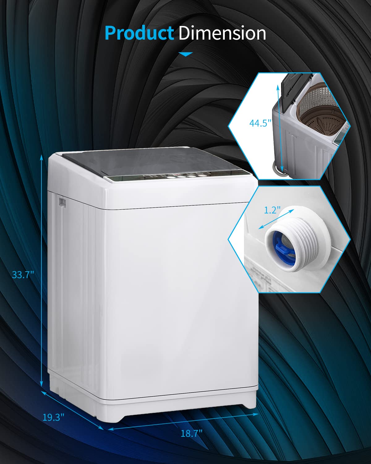 TABU Full-Automatic Washing Machine, 17.6lbs Portable Washing Machine with Dryer, 1.7 Cu Ft 2 in 1 Portable Washer with Drain Pump, 10 Wash Programs, LED Display, 8 Water Levels (White)