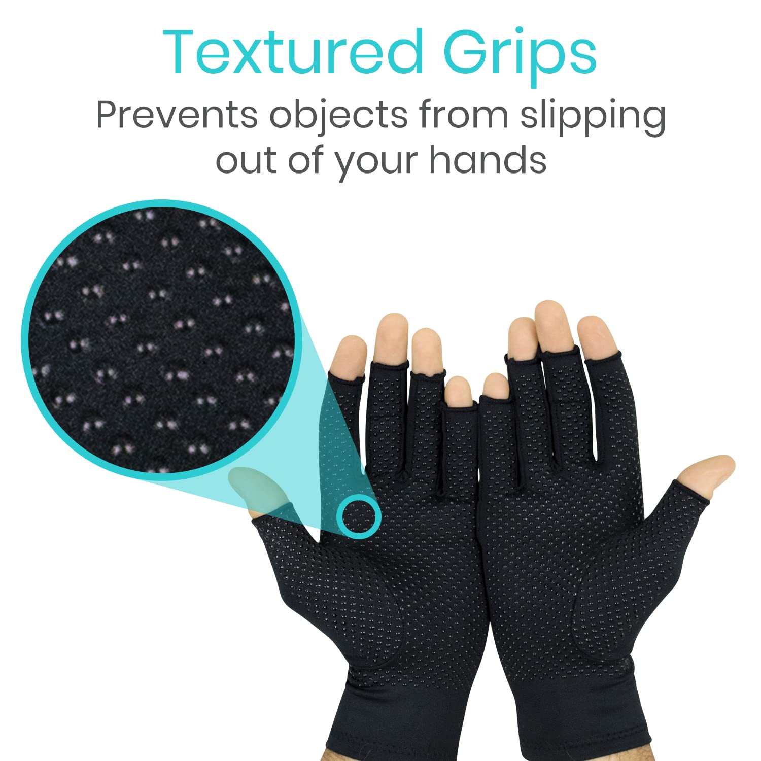 Vive Fingerless Arthritis Gloves for Men & Women Made w/Copper Infused Fabric - Therapeutic Compression for Swelling, Carpal Tunnel, Tendonitis, Edema, & Finger Pain - Comfortable Non-Slip (Medium)