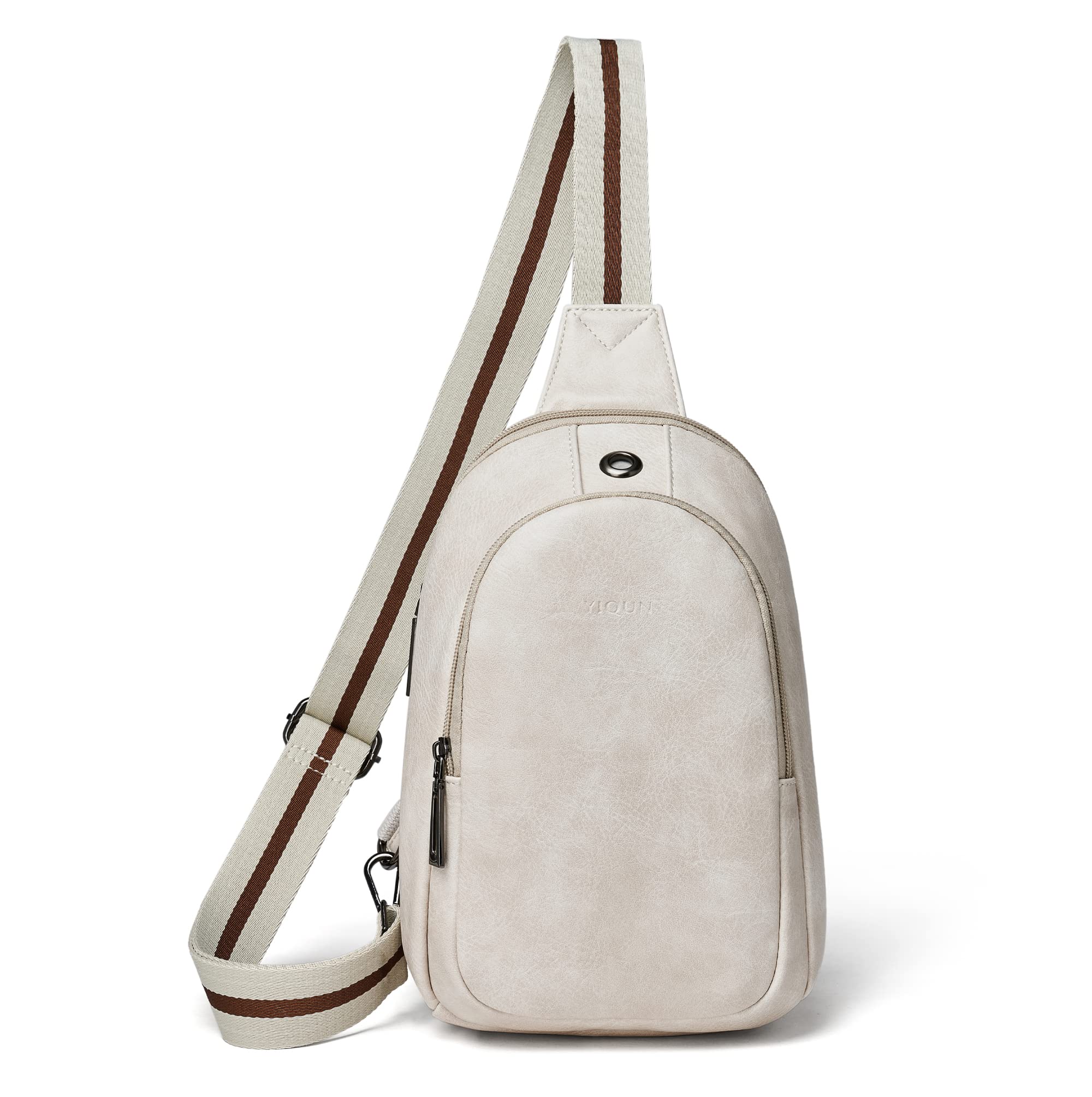 YIQUN Women's Leather Sling Bag, Fanny Pack for Travel, Hiking - Rice White