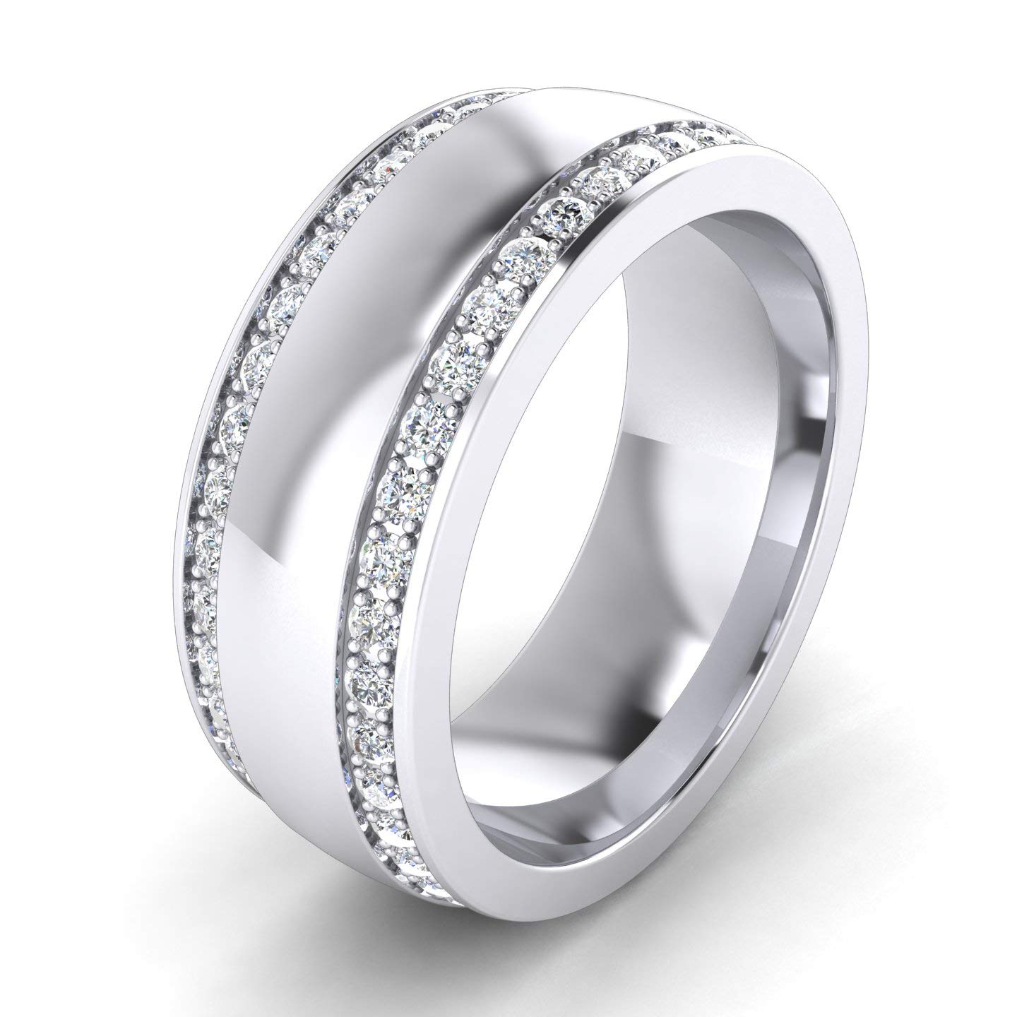 Super Heavy Sterling Silver 8mm Domed Double Row Simulated Diamond Wedding Band Full Eternity Ring (9.5)