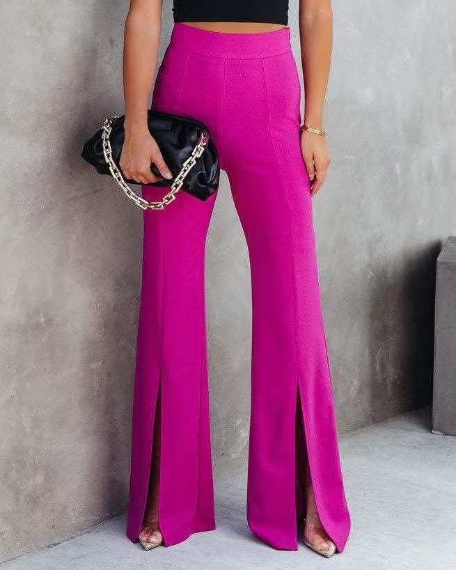 Women Bootcut Yoga Pants Casual High Waist Split Hem Bootleg Leggings Wide Leg Work Pants Rose Red