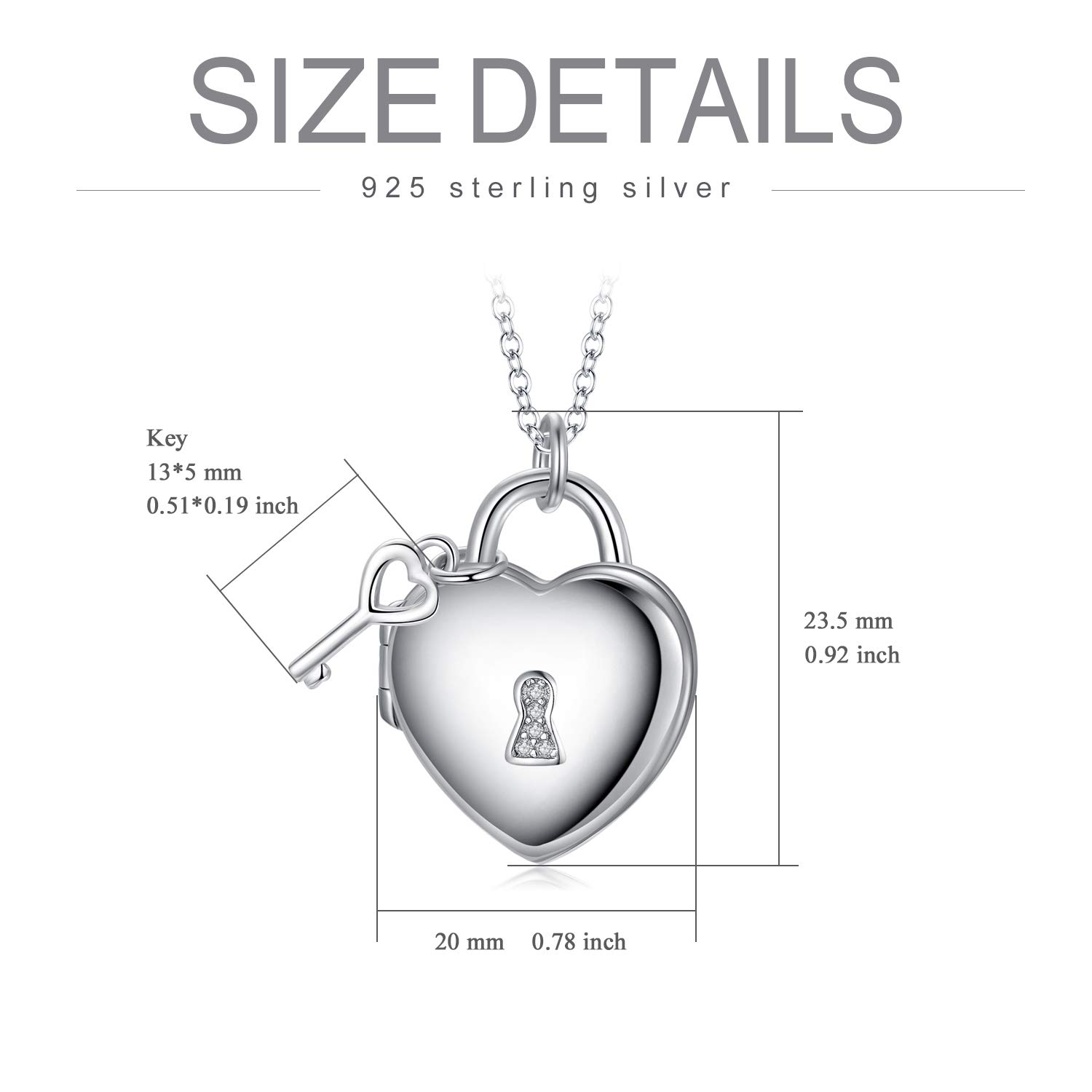 Personalized Sterling Silver Heart Locket Necklace That Holds Pictures Lock And Key Pendant for Women Mom (Lock & Key Necklace + Photos)