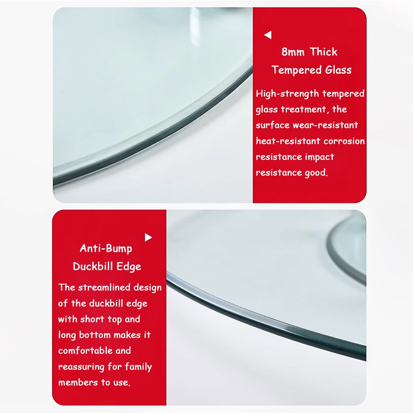 Transparent Glass Lazy Susan Turntable 0.31in Thick Rotating Serving Tray Round Tabletop Rotating Tray with Aluminum Alloy Auxiliary Wheel Bearing Not Easy to Dump Easy to Share Food (Size : 35in)
