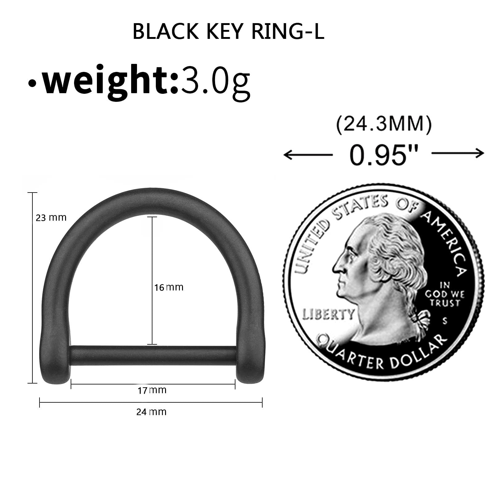 TISUR Titanium Key Ring,D-Rings Key Rings for Keychains Heavy Duty with Screw Shackle, Car Key Chain Ring for Men and Women 2 Pcs (Black Matte L)