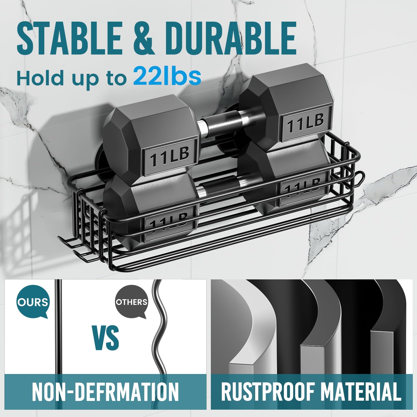 TAILI Shower Caddy Suction Cup 2 Pack with Hooks & Soap Holder, Heavy Duty Bathroom Shower Organizer, No Drilling Shower Shelves for Inside Shower, Stainless Steel Black Shower Holder Organizer