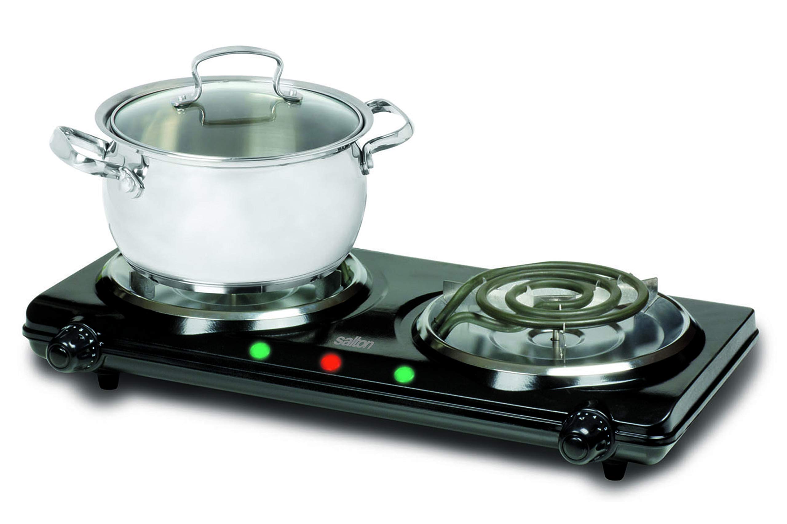 Salton Portable Double Cooktop, 3.45 lb, Black
