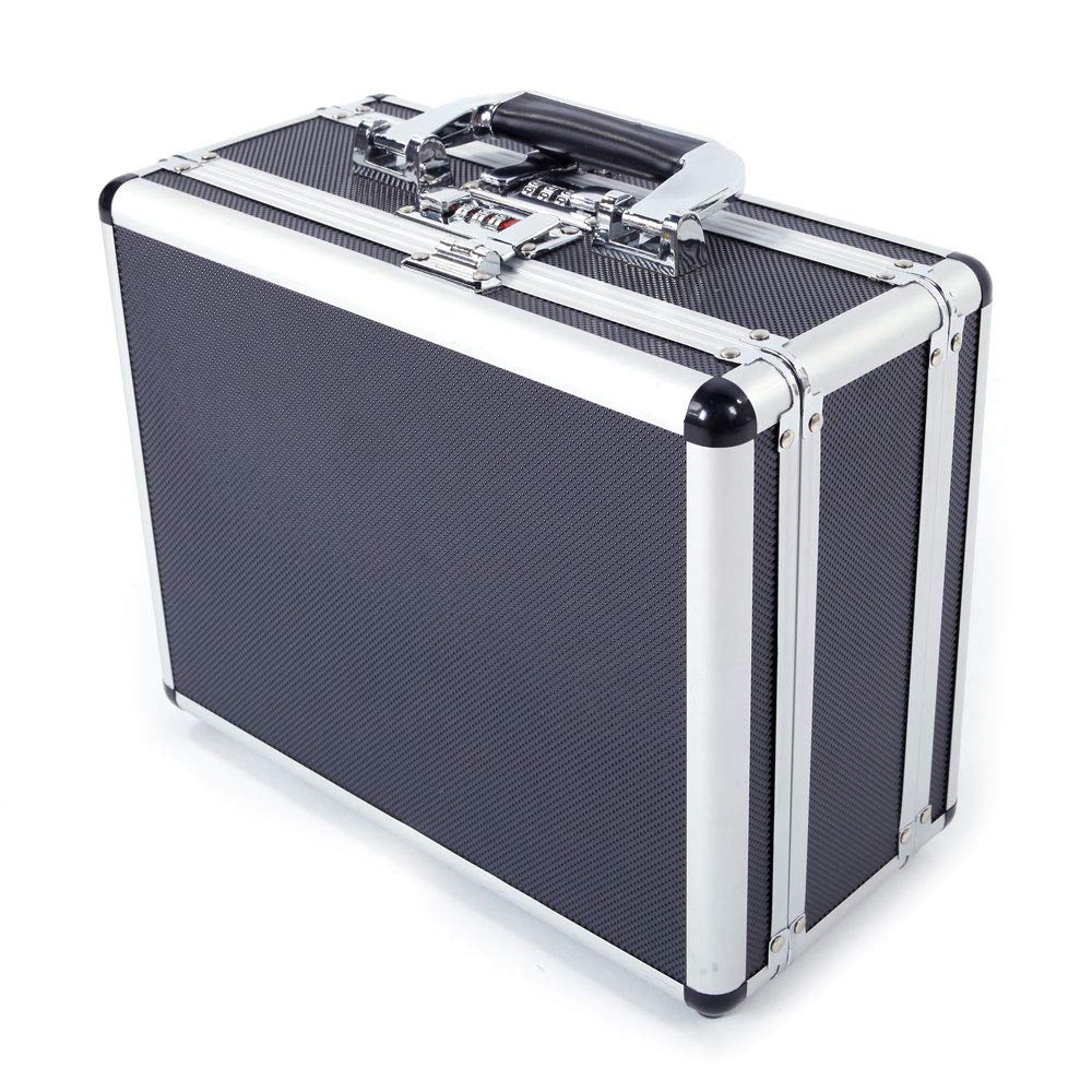 SSLine Portable Aluminum Hard Pistol Case Locking Handgun Security Box with 2 Separate Compartments Safe Lock Storage Gun Case with Thick Foam Padded - 11.81" L x 9.05" W x 5.91" H