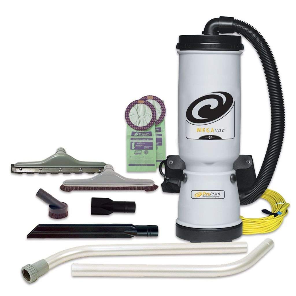 ProTeam Commercial Backpack Vacuum, MegaVac Vacuum Backpack with Blower Tool, Felt and Horse Hair Hard Surface Tool Kit, 10 Quart, Corded (Renewed)