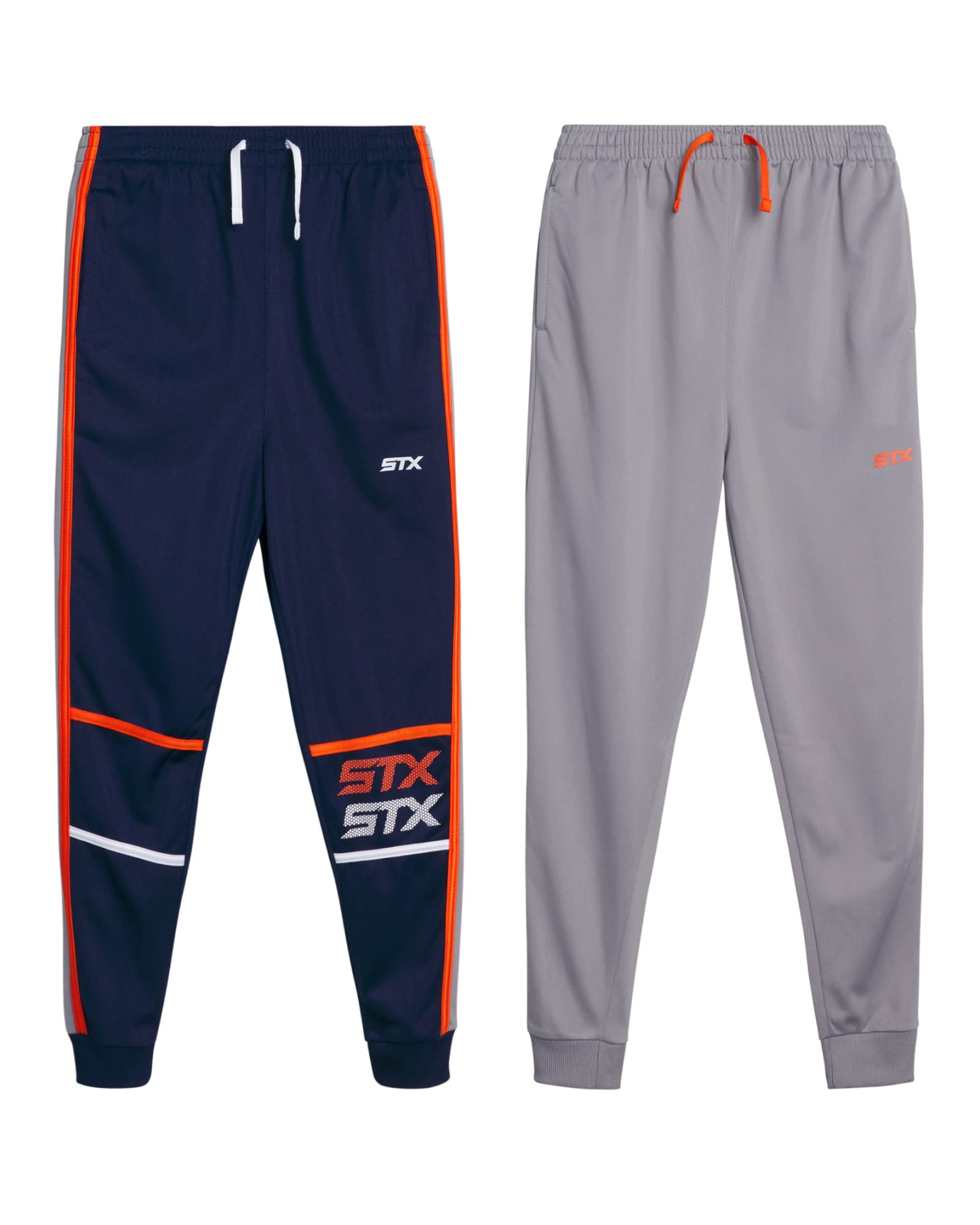 STX Boys' Track Pants - 2 Pack Performance Tricot Sport Jogger Sweatpants (4-16), Size 14/16, Navy/Grey