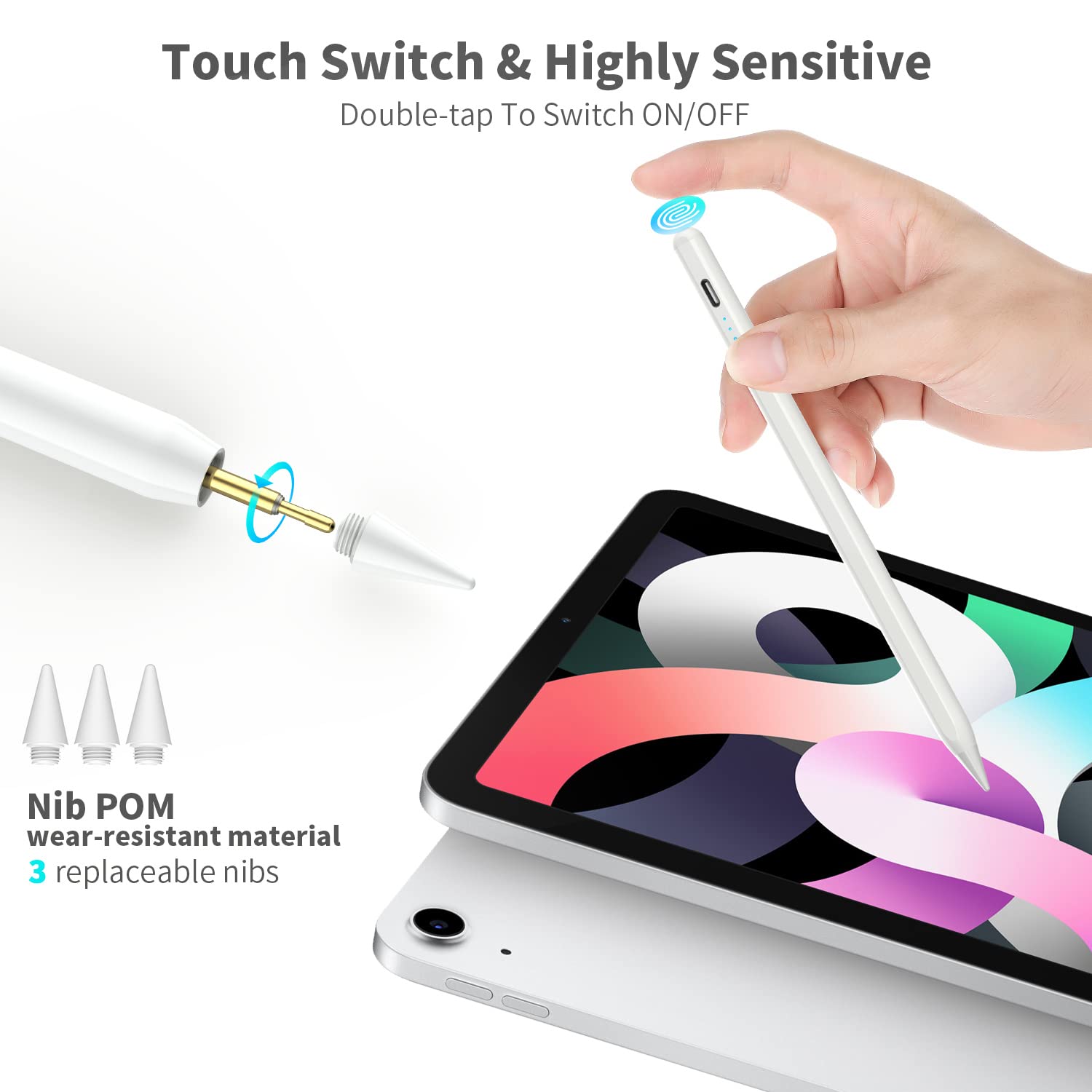 Stylus Pen for iPad, Compatible with Apple Pencil 2nd Generation, iPad Pro 11-inch, iPad Pro 12.9-inch, iPad 6th/7th/8th/9th/10th, iPad Mini 5th/6th, iPad Air 3rd/4th/5th Generation