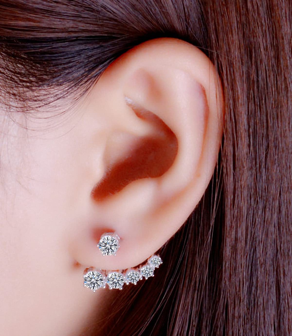 sanfnee Bling Clear Cubic Zirconia Crystal Ear Jackets Stud Earrings Ears Wraps for women
