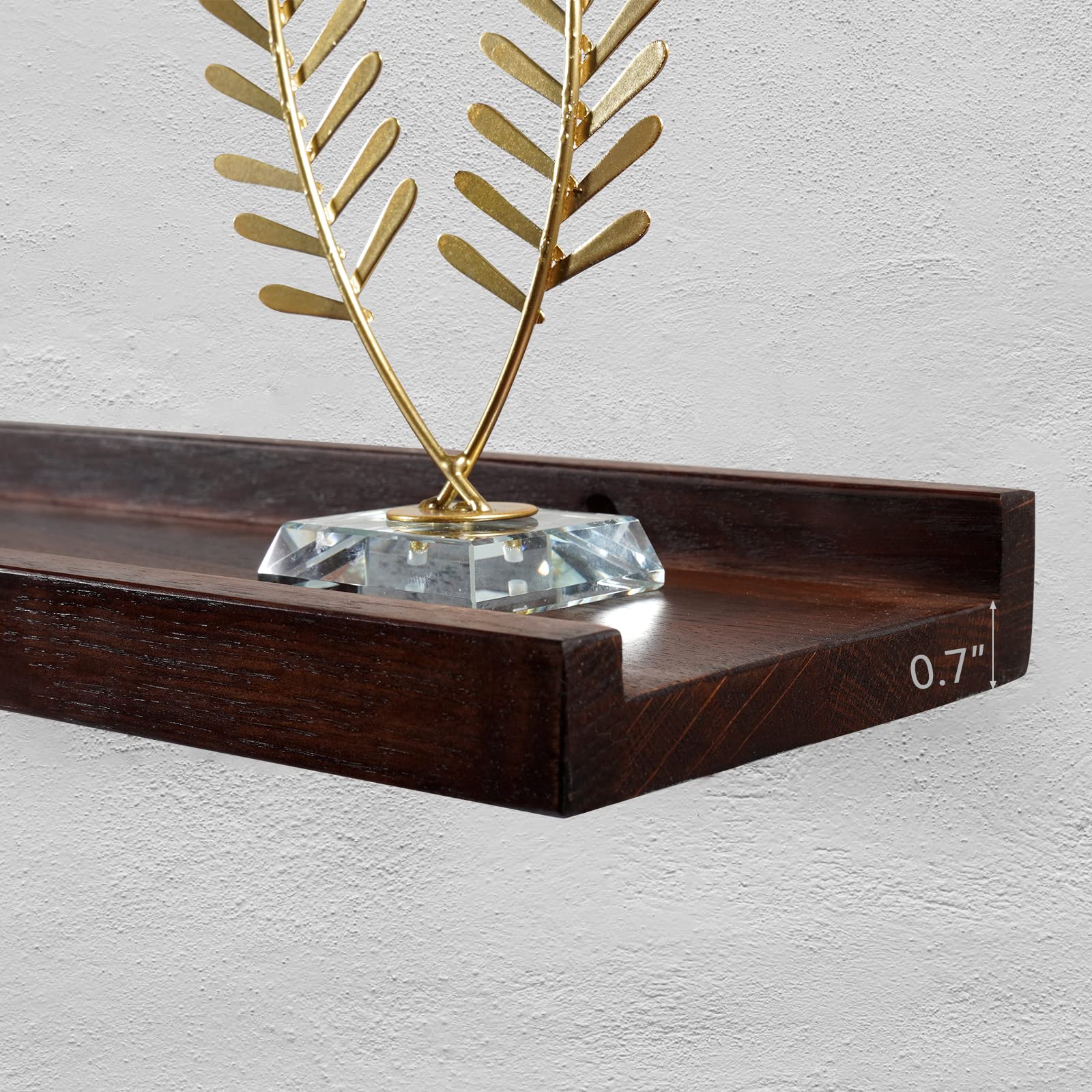 Recogwood 12 Inch Walnut Floating Shelves, 6'' Deep Solid Oak Wood Shelf, Rustic Wall Shelves for Decor and Storage, Picture Ledge Shelf for Bedroom/Bathroom/Living Room/Kitchen