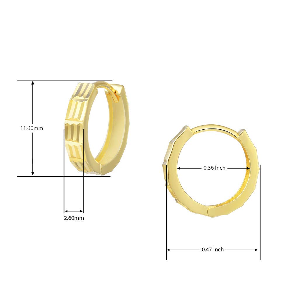 SOLIDGOLD - 14K Real Gold Thick Textured Huggie Click top Hoop Earrings