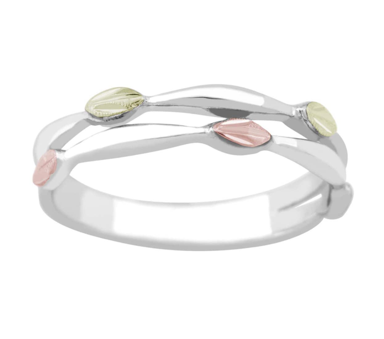 Petite Leaves Ring, Sterling Silver, 12k Gold Pink and Green Gold Black Hills Gold Motif, Size 7