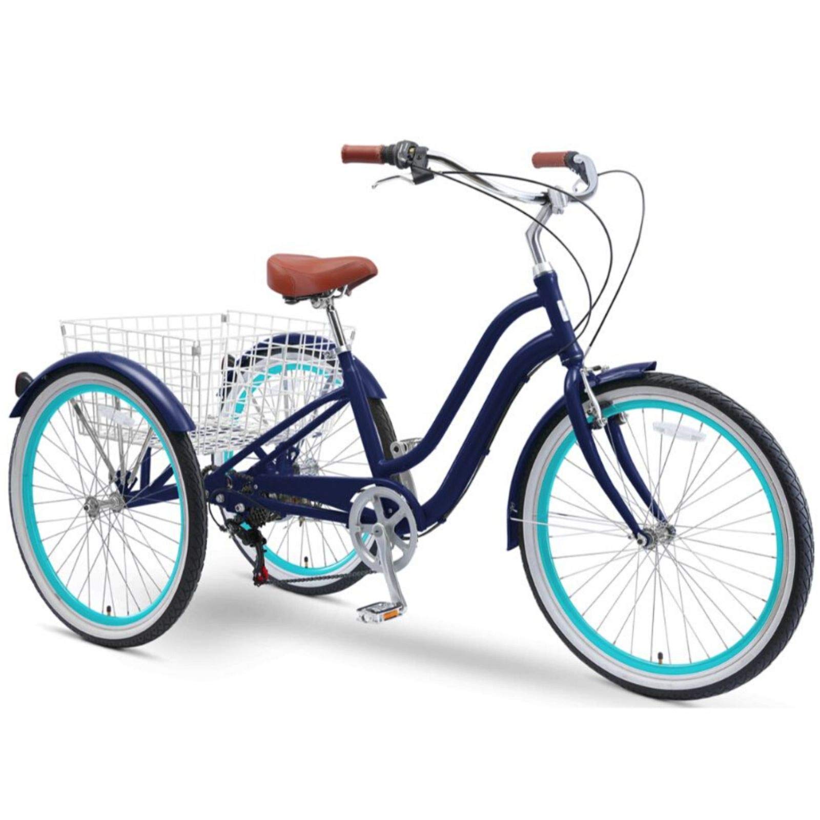 sixthreezero EVRYjourney 26 Inch 7-Speed Hybrid Adult Tricycle with Rear Basket, Navy, One Size (630333)