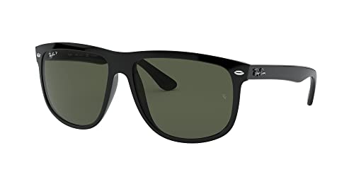 Ray-Ban RB4147 Boyfriend Square Sunglasses, Black/Polarized Dark Green, 56 mm