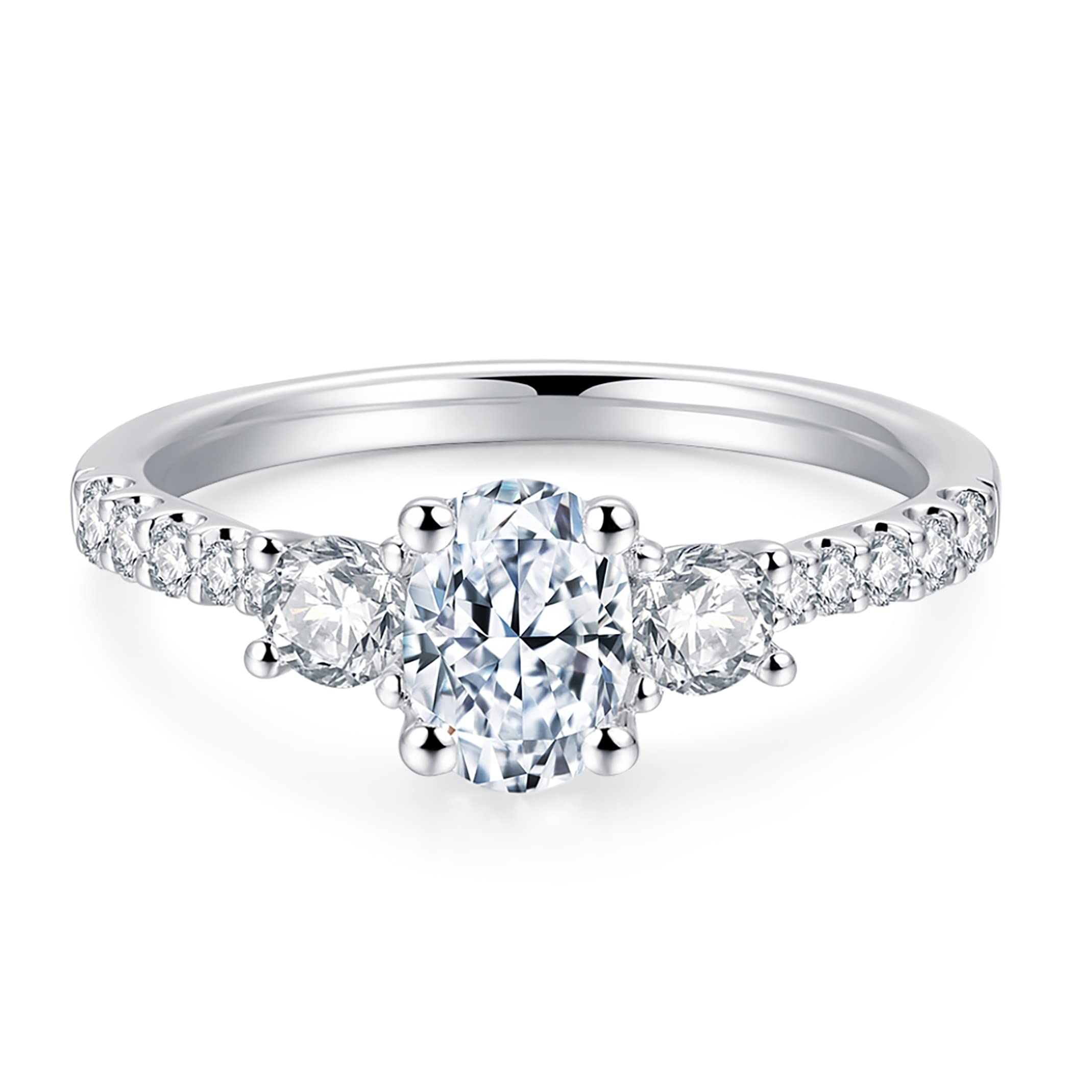 Petite Micropavé Trio 3 Stone 1.5ct Oval Cut D Color VVS Moissanite Engagement Ring Silver Moissanite Rings for Women (5)