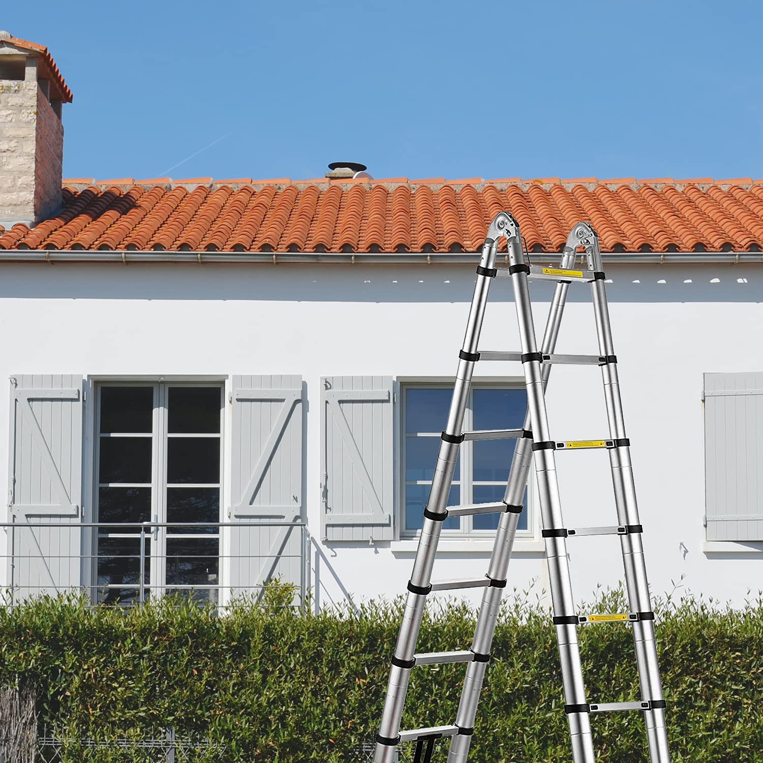 Pro Aluminum Telescoping Ladder 16.5 FT, Extension Ladder 2-in-1, Multi-Purpose Ladder (LD-5000) Sliver