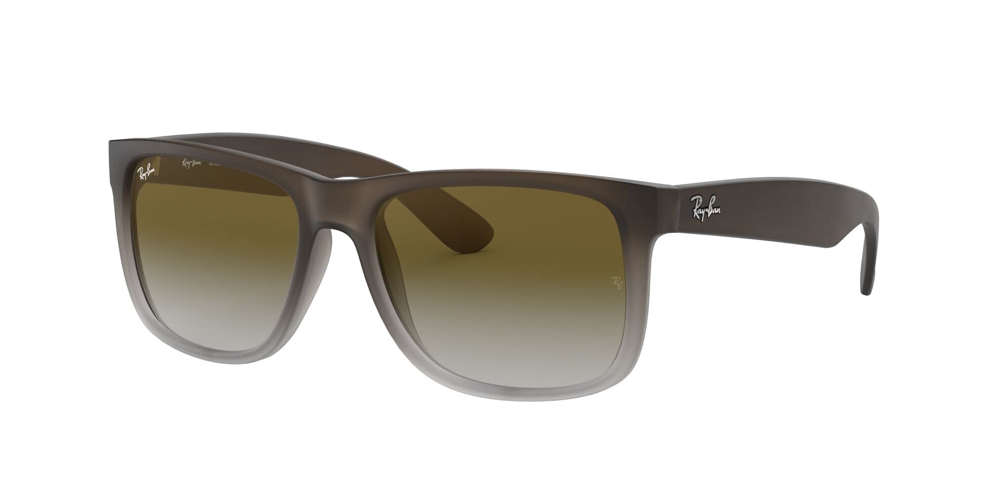 Ray-Ban RB4165 Justin Rectangular Sunglasses, Rubber Brown On Grey/Light Grey Gradient Green, 55 mm