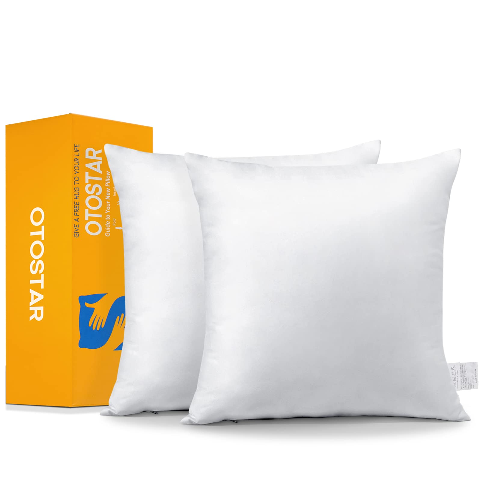 OTOSTAR Pack of 2 Throw Pillow Inserts, 18 x 18 Square Cushion Inner Soft Fluffy Plump Stuffer Cushion Pads White Decorative Pillow Inserts
