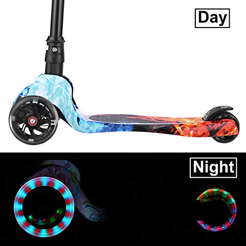 WeSkate Scooters for Kids, Foldable Scooter for Toddlers Girls & Boys, LED Lights Up 3 Wheels Scooter Adjustable Height, Lean to Steer, Great Gifts for Children Ages 3-12