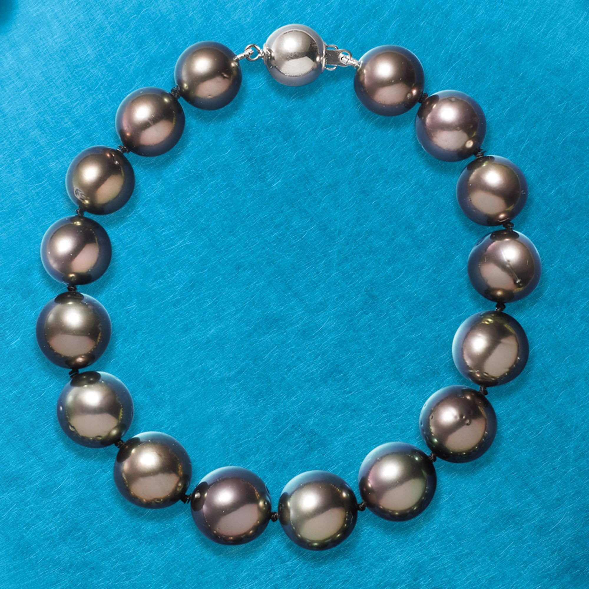 Ross-Simons 10mm Black Cultured Tahitian Pearl Bracelet With 14kt White Gold. 7.5 inches