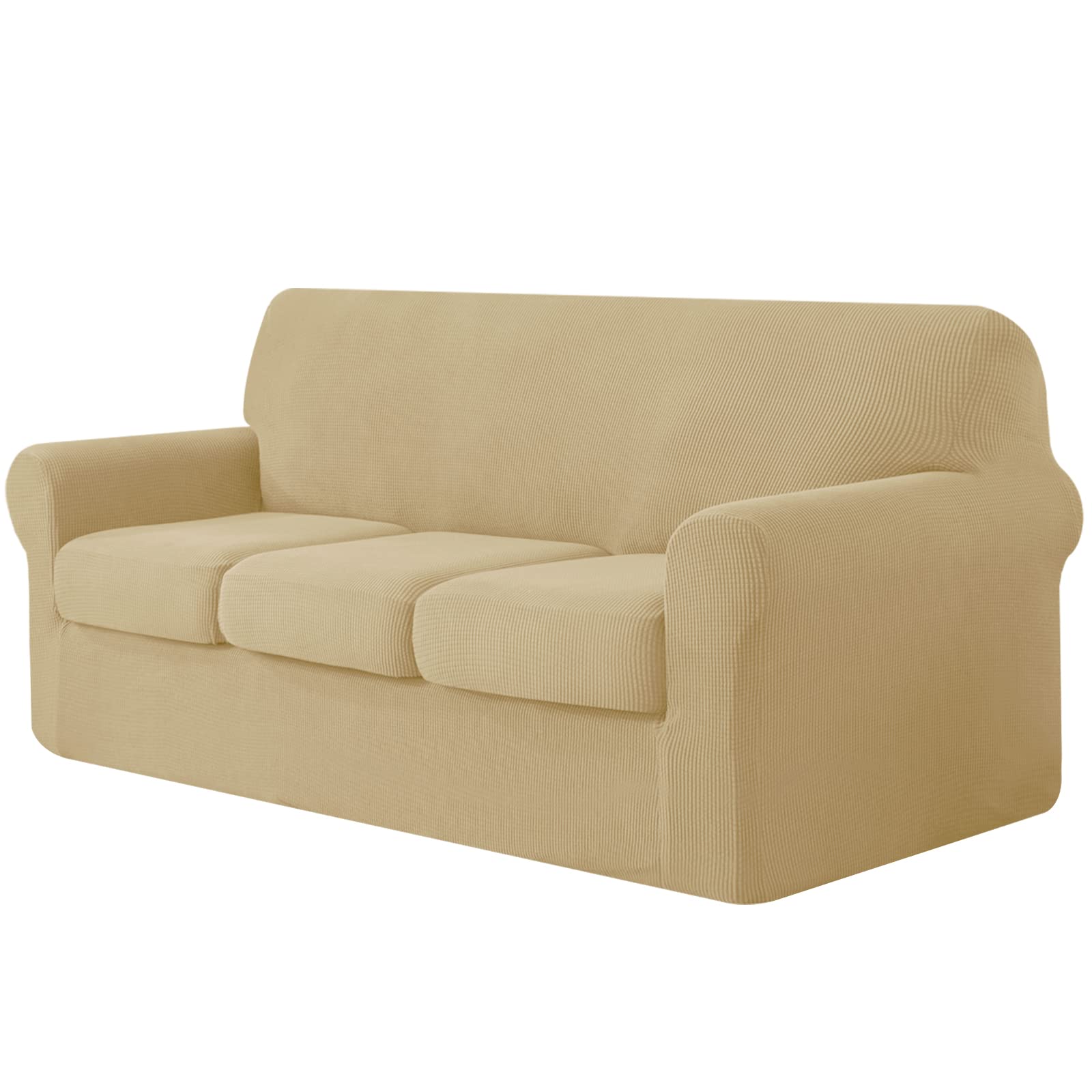 SUBRTEX Sofa Slipcover with Separate Cushion Couch Cover 3-Seaters Furniture Protector for Kids/Pets (Large,Khaki)