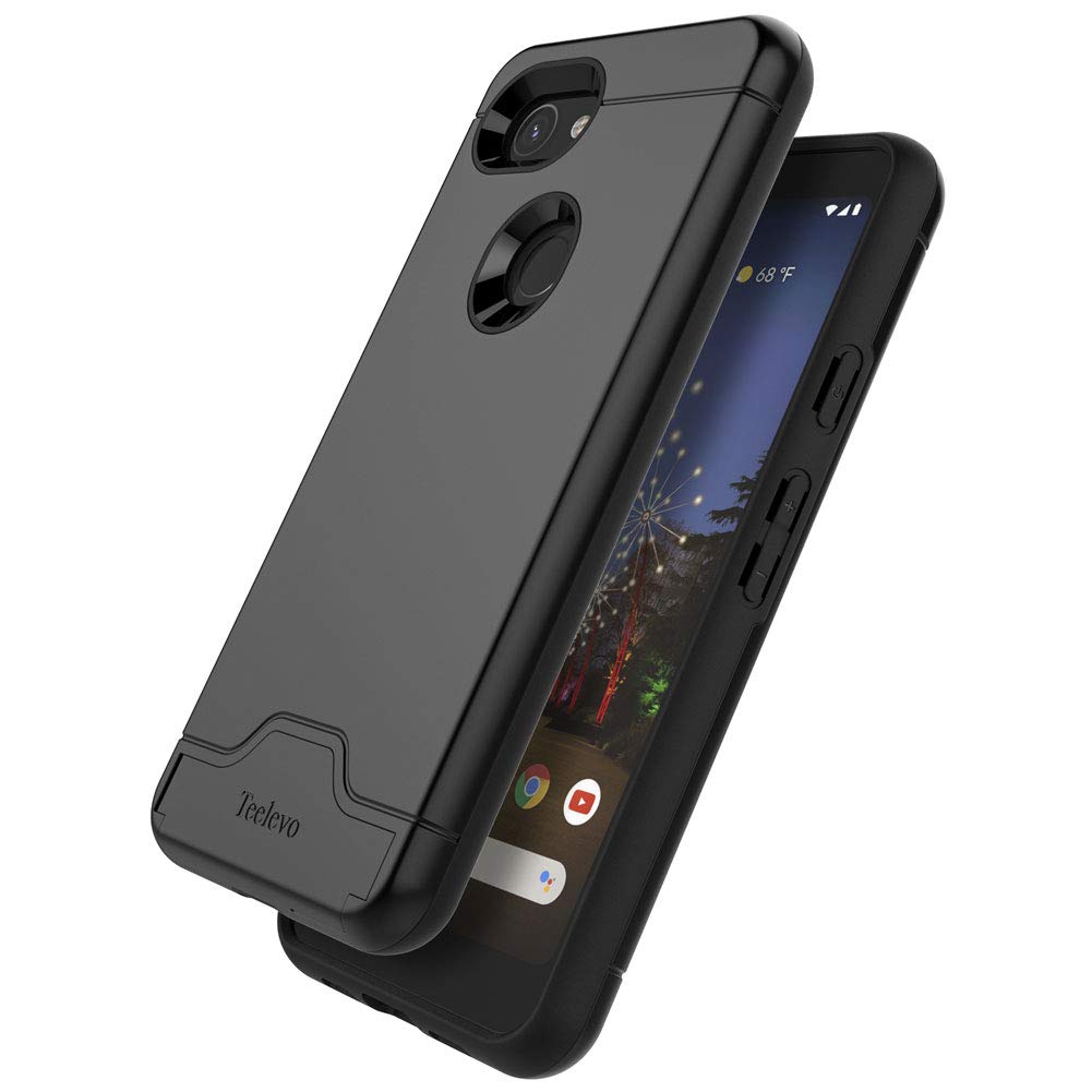 Teelevo Wallet Case for Google Pixel 3a, Dual-Layer Case with Hidden Card Storage and Integrated Kickstand for Google Pixel 3a, Rose Gold