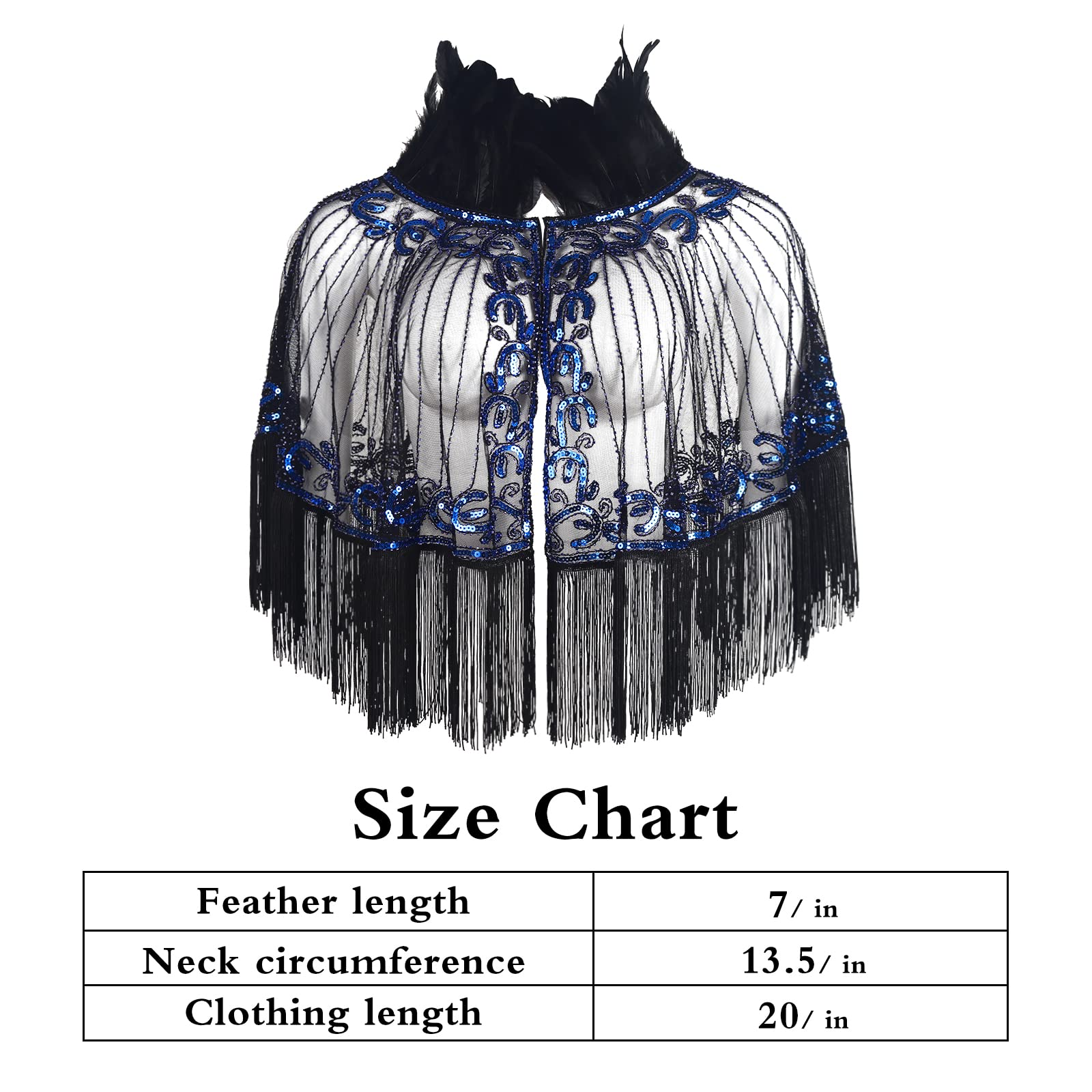 Women's 1920s Shawl Wraps Sequin Shawl Beaded Evening Cape Bolero Flapper Cover Up for Wedding Party-Black