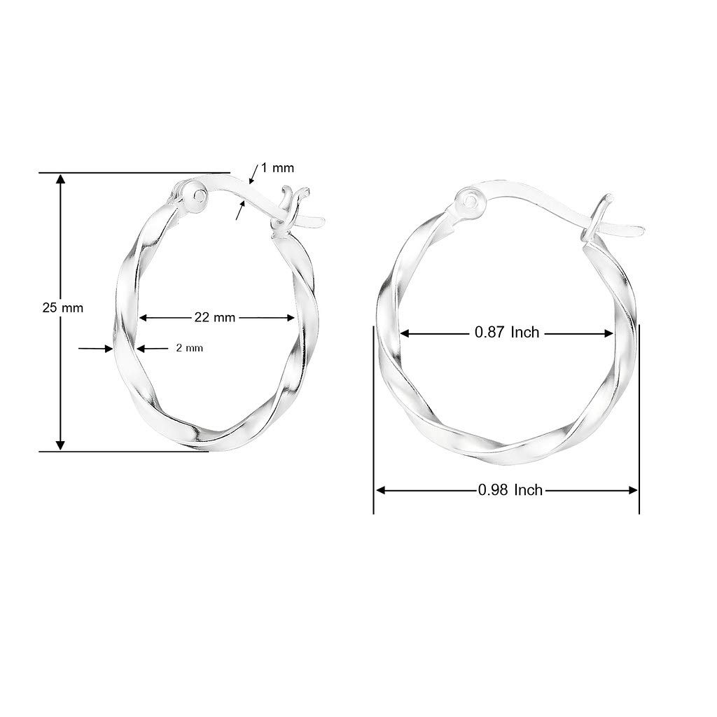 SOLIDSILVER- Sterling Silver Lightweight Click Top High Polished Twisted Hoop Earrings | Size 25mm