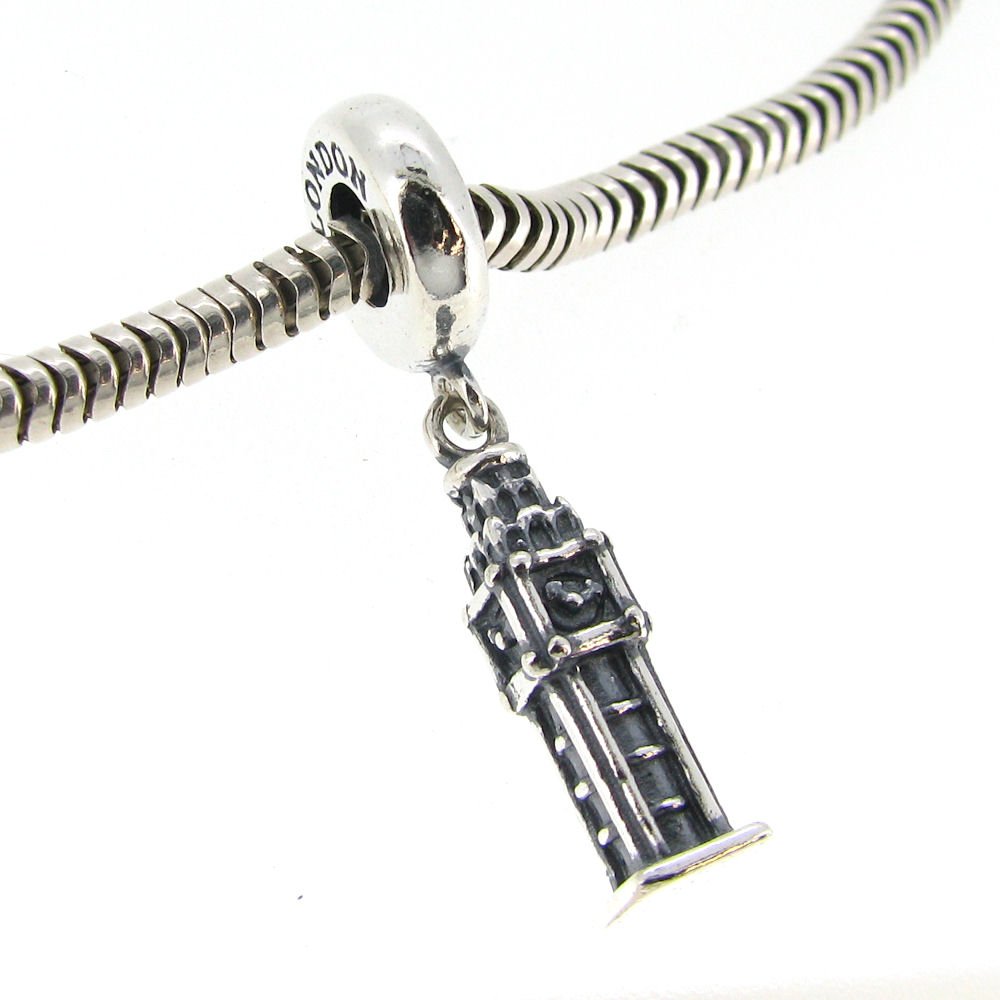 Queenberry Landmark Series Sterling Silver London Big Ben Dangle European-style Bead Charm