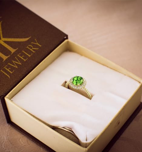 Takar Dainty 14k Yellow Gold Round Cut Genuine Peridot and Diamond Engagement Band Ring (Size 6.75)