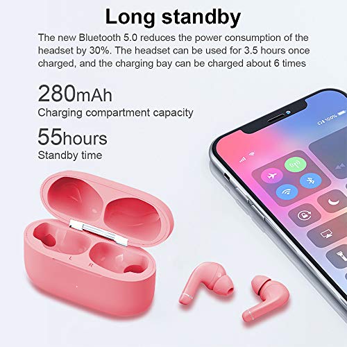 SLuB Wireless Earbuds,Noise Cancelling Bluetooth 5.1 Deep Bass Earbuds,30H Playtime,IPX6 Waterproof Earphones,in-Ear Headphones with Mic,Touch Control and USB Charging Case for iPhone Android Pink