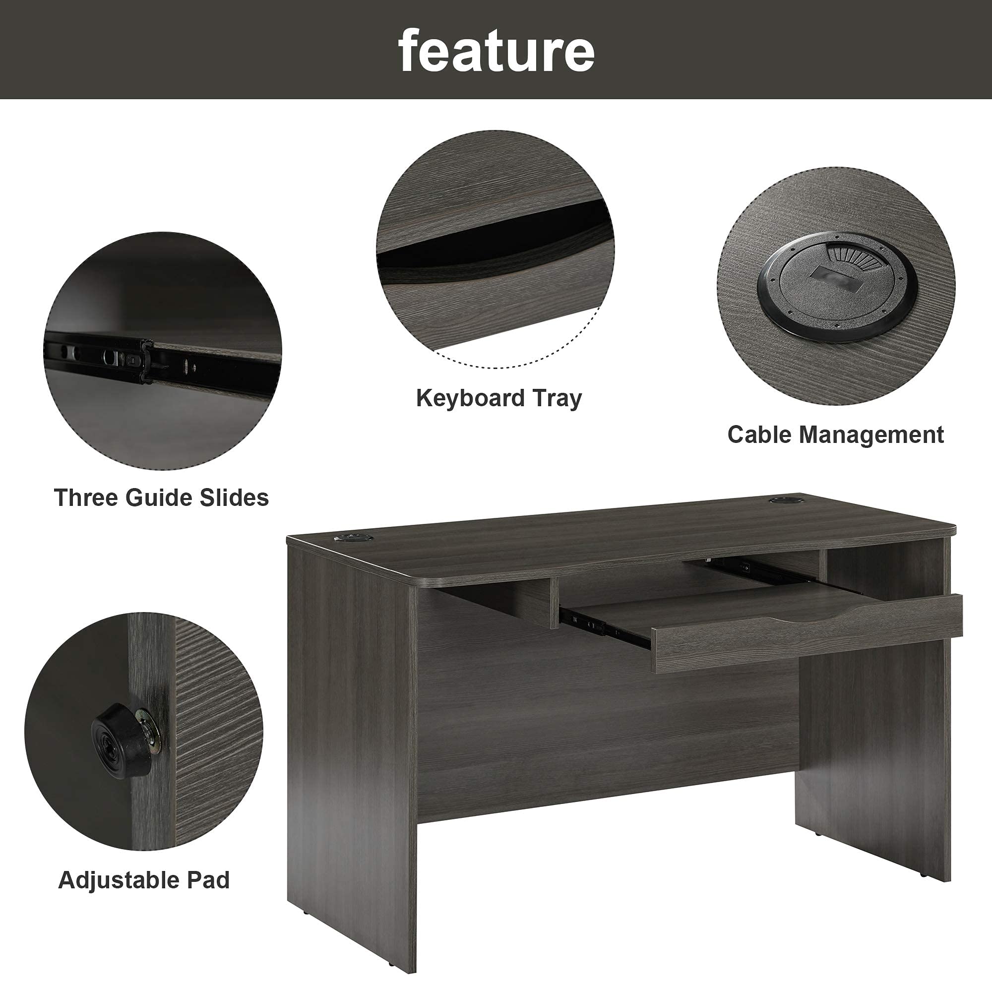 Sunon Laminate Office Desk Shell 48-inch Rectangle Curved Computer Gaming Desk Shell with Keyboard Tray for Home Office (L48''xW24''xH30''/120x60x75cm, Grey)